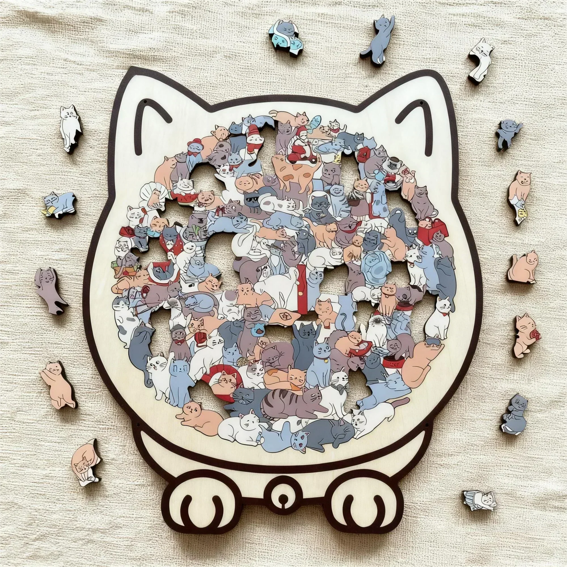 🎁Saldi natalizi 50% DI SCONTO🎅Puzzle in legno a forma di gatto in colo ...